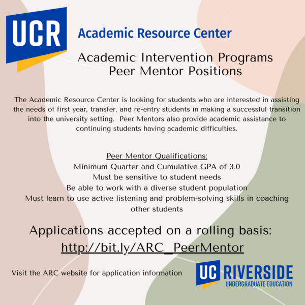 Peer Mentor Recruitment Flyer General | Academic Resource Center